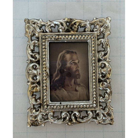 Accents | Vintage Small Jesus Litho Ornate Gold Colored Metal Frame ...